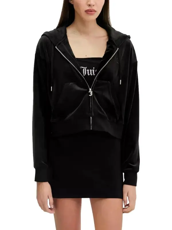 Juicy Couture Hooded Velour Zip-up Top - Black