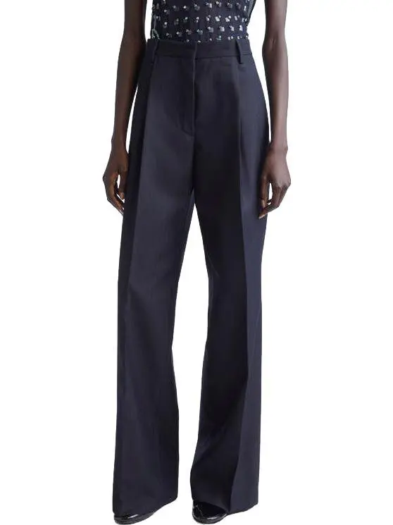 Dries Van Noten Portias Stripe Wool Straight-leg Pants - Navy