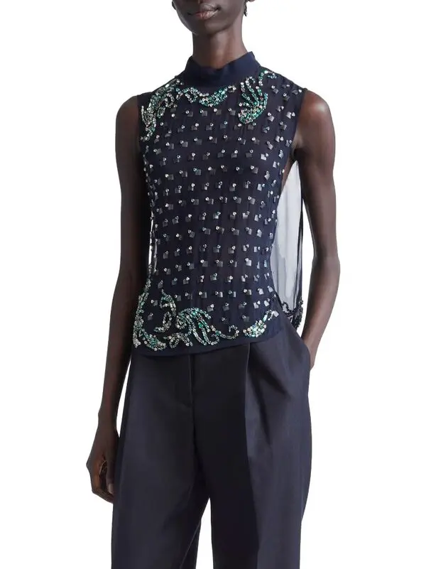 Dries Van Noten Carmasa Crystal-embellished Top - Navy