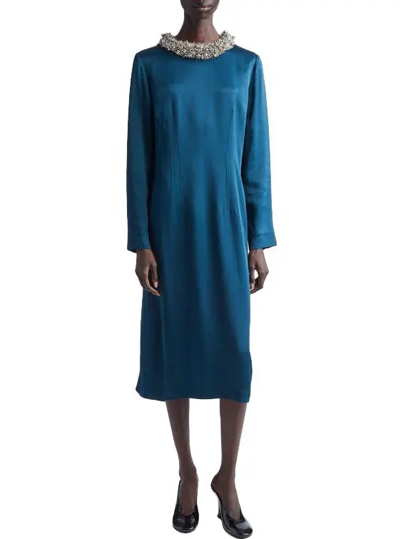 Dries Van Noten Danora Embellished Satin Dress - Petrol