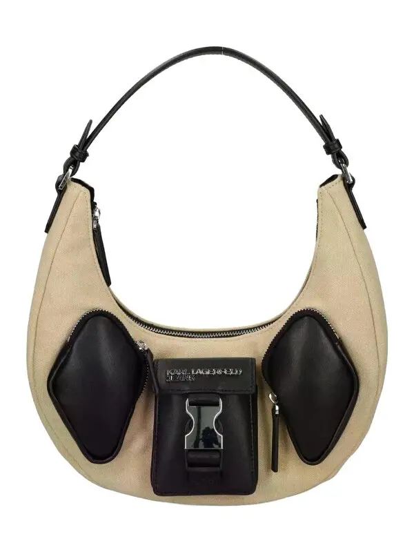 Karl Lagerfeld Small Crescent Shoulder Bag With Pocket Detail - Neutrals