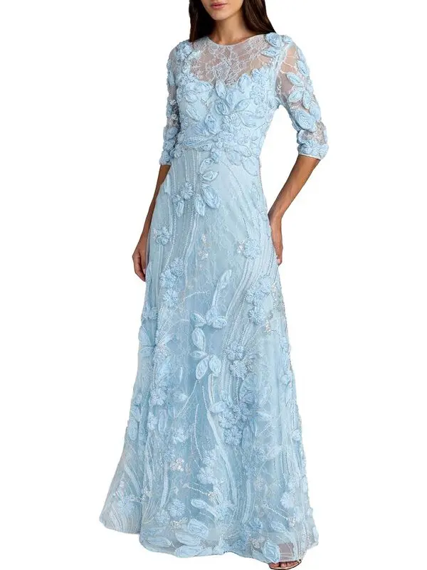 Mac Duggal Embellished Lace Gown - Periwinkle