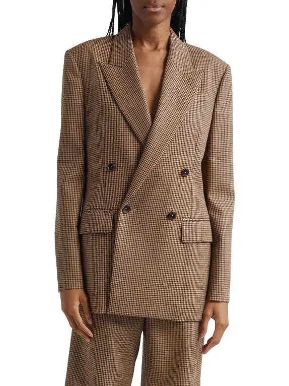 A.L.C. Calla Houndstooth Wool Double-breasted Blazer - Tan Multi