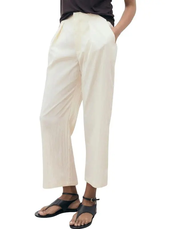 Mango Flowy Pleated Crop Pants - Vanilla