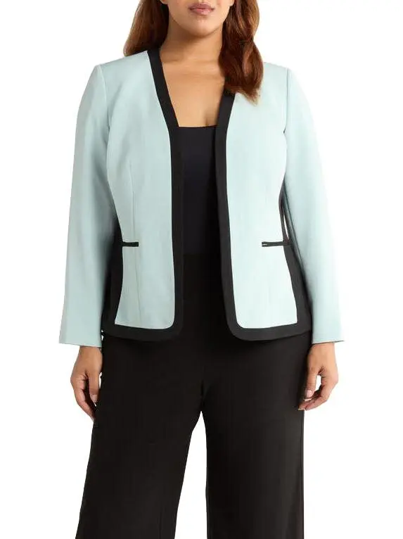 KASPER Contrast Trim Blazer-style Jacket - Sea Glass/black