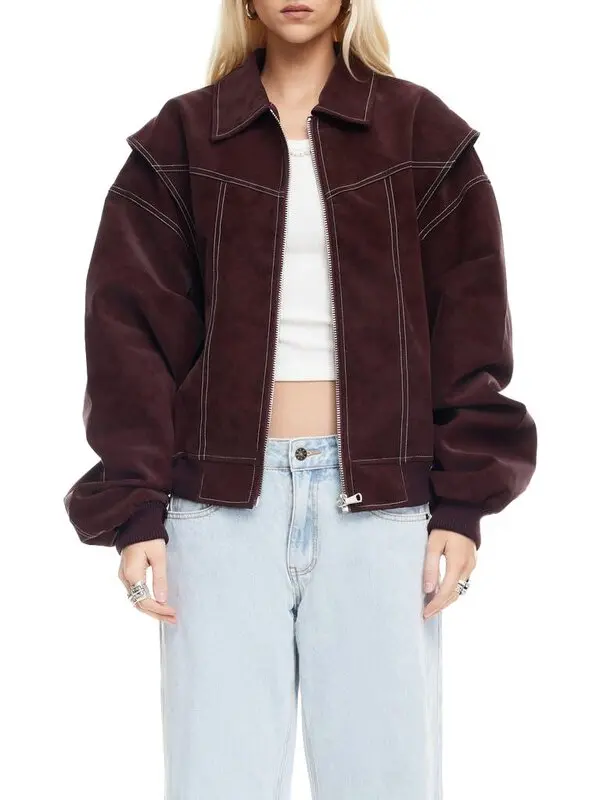 Lioness Vista Faux Suede Bomber Jacket - Shiraz