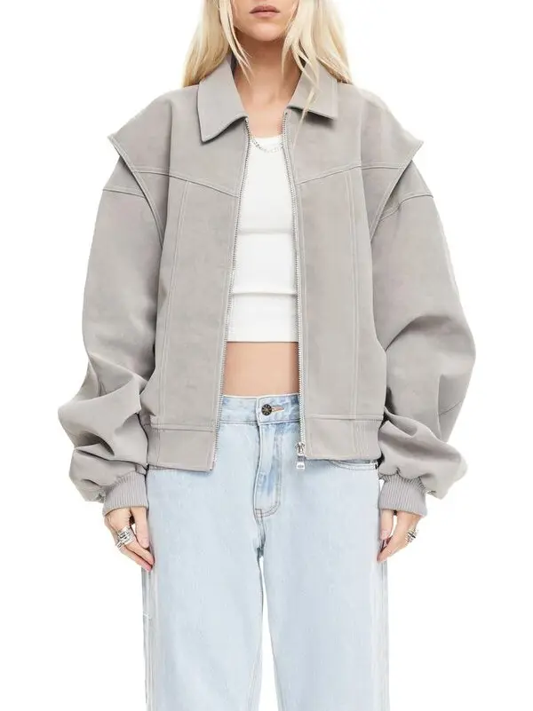 Lioness Vista Faux Suede Bomber Jacket - Taupe