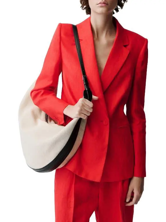 Mango Double-breasted Linen Suit Blazer - Red