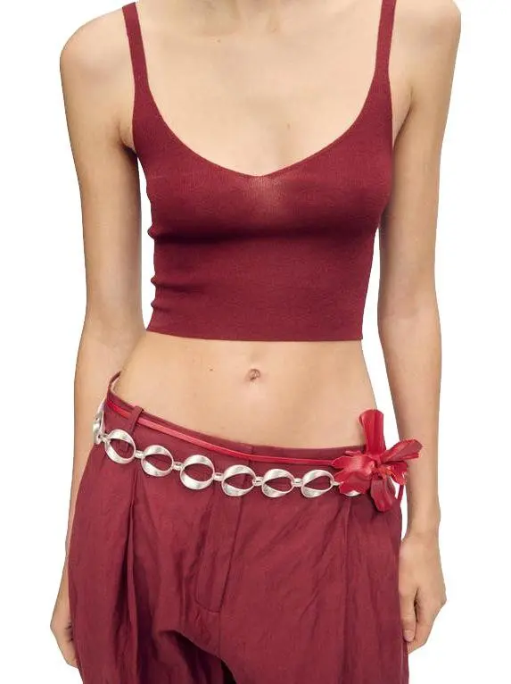 Mango Fine-knit Crop Top - Burgundy