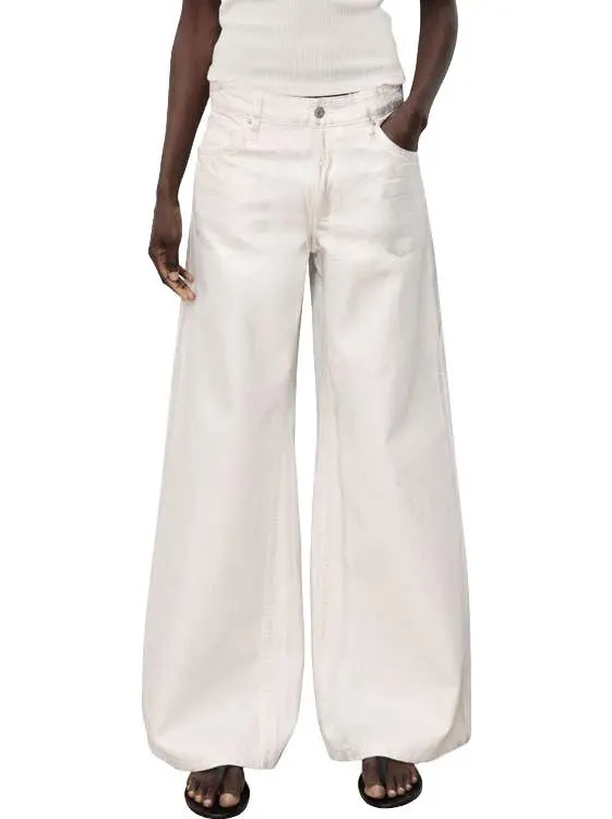 Mango Metallic Finish Wide-leg Jeans - Silver