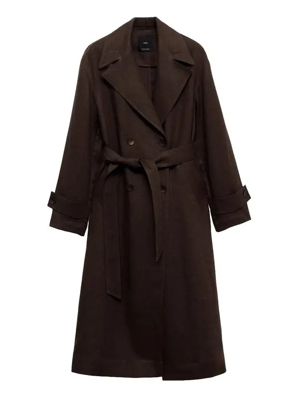 Mango Linen Trench Coat - Brown