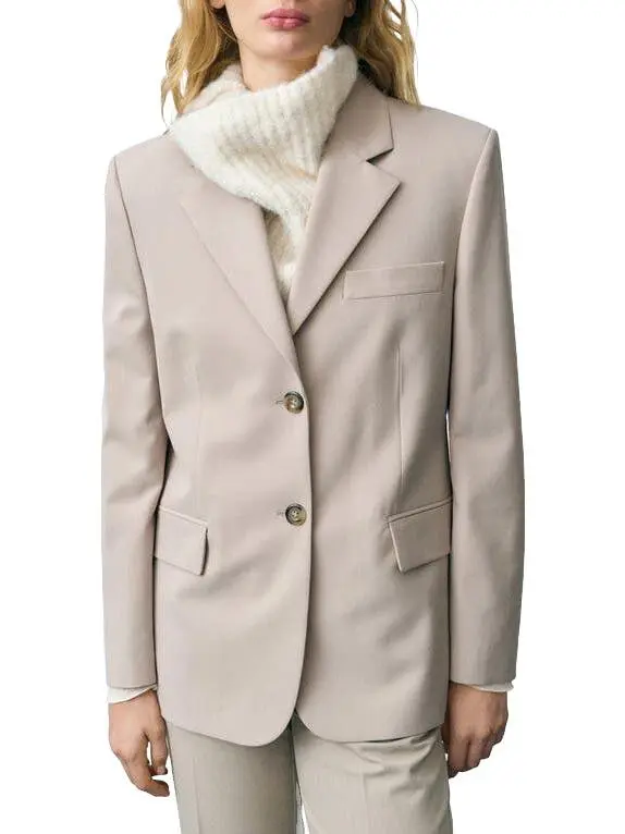 Mango Structured Straight Fit Blazer - Beige