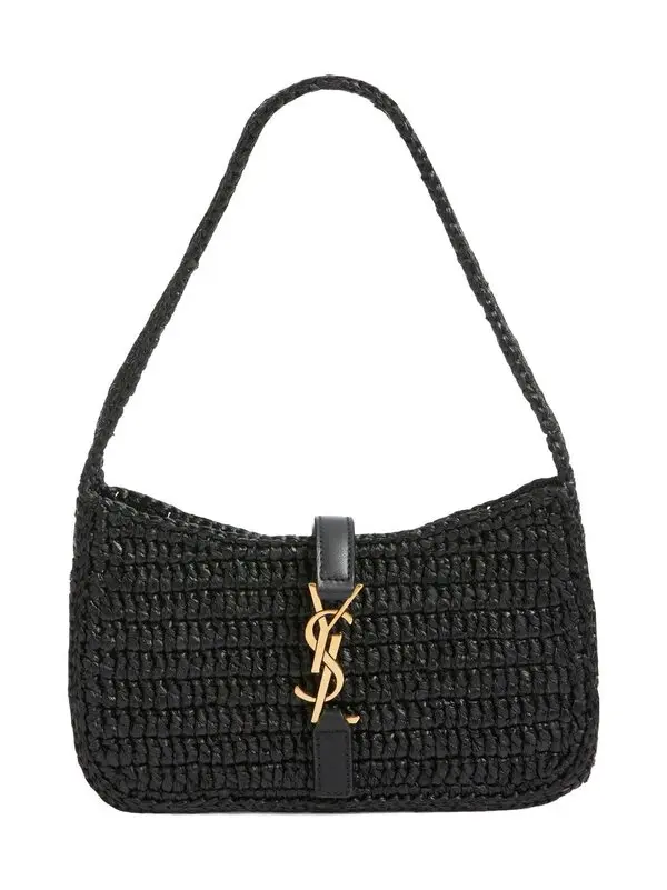 Saint Laurent Mini Le 5 À 7 Raffia Shoulder Bag - Noir