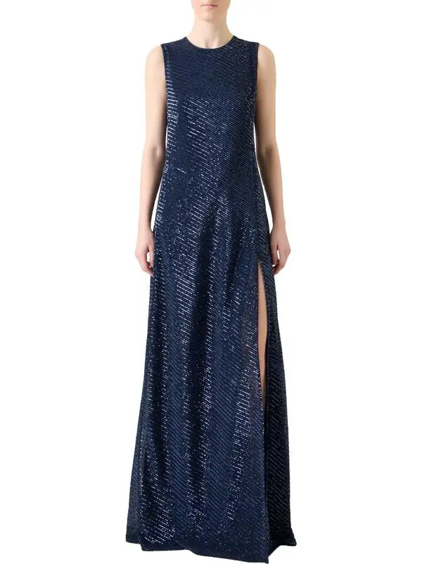 Akris Bias Stripe Sequin Gown - Denim Blue