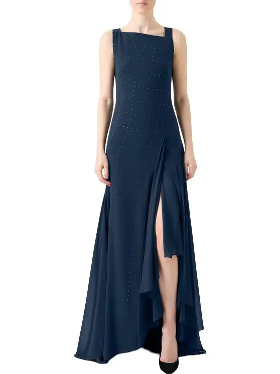 Akris Stud Embellished Silk Gown - Navy