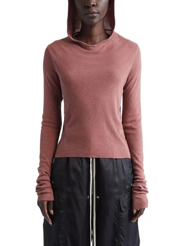 Rick Owens Rib Crop Hoodie - Rosewood