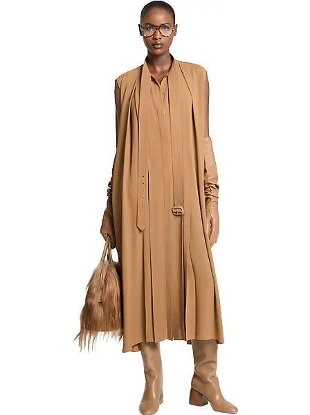 Michael Kors Silk Georgette Trench Shirtdress - Brown