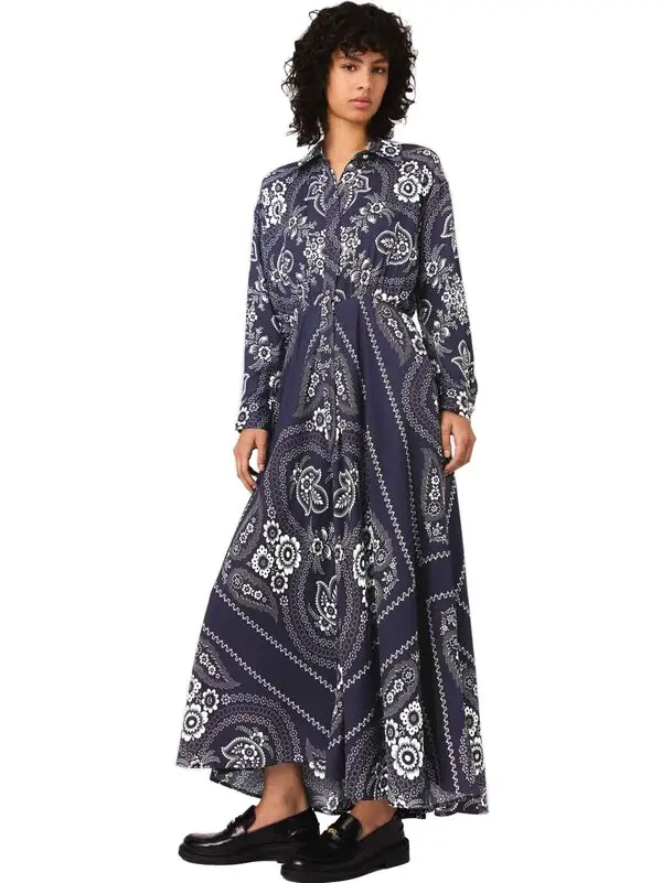 Maje Viscose Maxi Shirt Dress - Navy Bandana Print