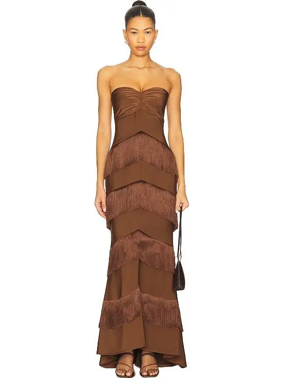 House Of Harlow 1960 X Hera Fringe Maxi Dress - Chocolate Brown