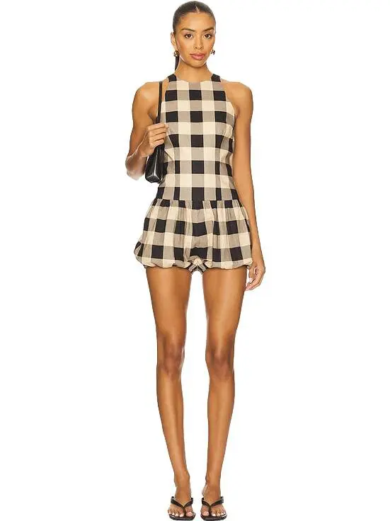 SEROYA Katt Linen Romper - Gingham Large