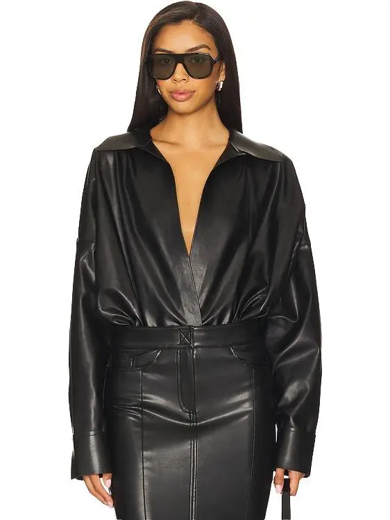 Norma Kamali Super Oversized Boyfriend Nk Shirt Bodysuit - Black