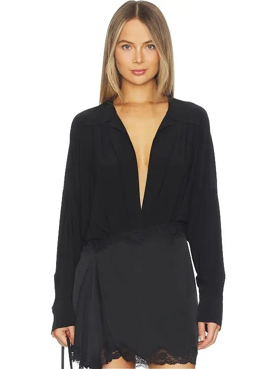 Norma Kamali Super Oversized Boyfriend Nk Shirt Bodysuit - Black