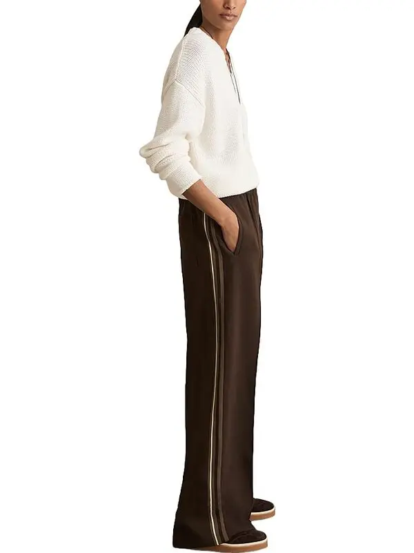 REISS Petite Robyn Side Stripe Wide Leg Trousers - Chocolate