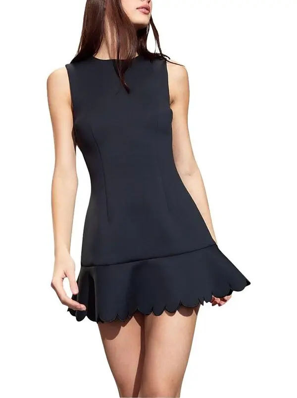 Cynthia Rowley Sleeveless Scallop Flounce Bonded Dress - Black