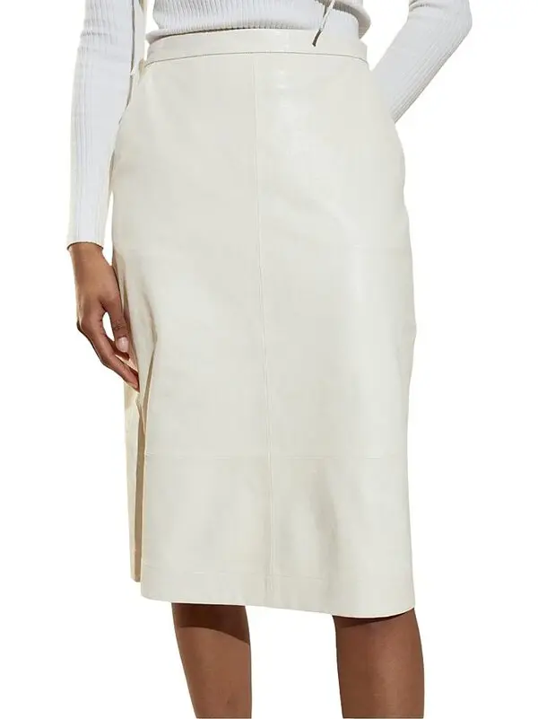 Cynthia Rowley Leather Midi Skirt - Off White