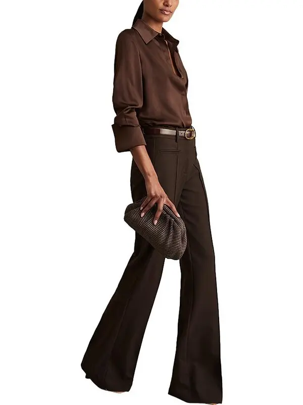 REISS Petite Claude Flare Leg Trousers - Chocolate