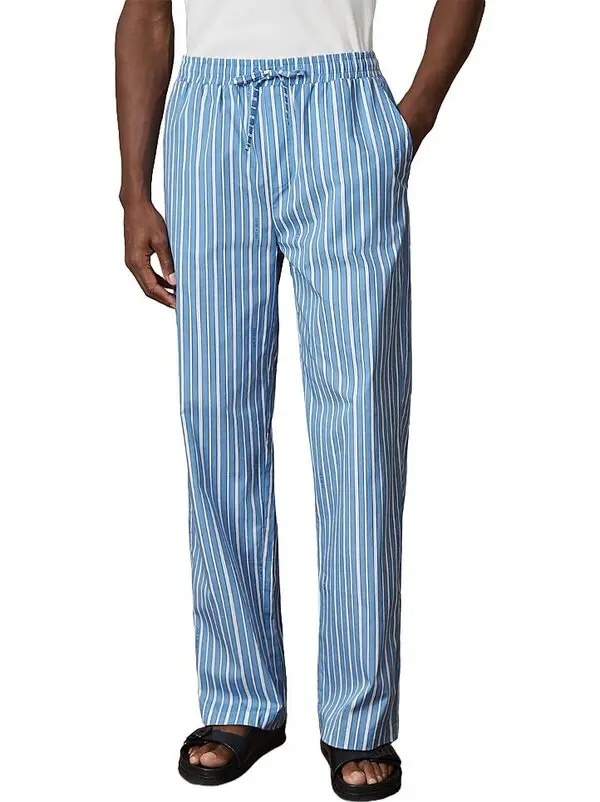 REISS Cotton Poplin Stripe Drawstring Pants - Bright Blue