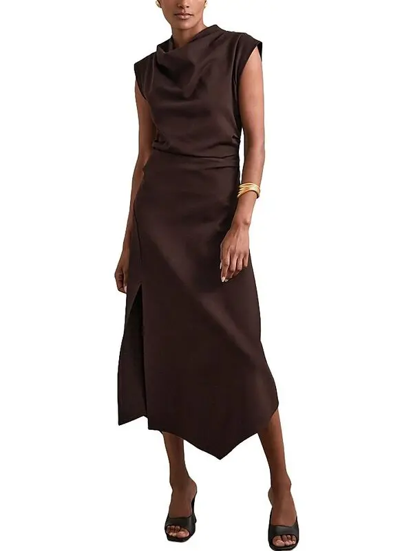 REISS Harlan Twill Jersey Midi Dress - Burgundy