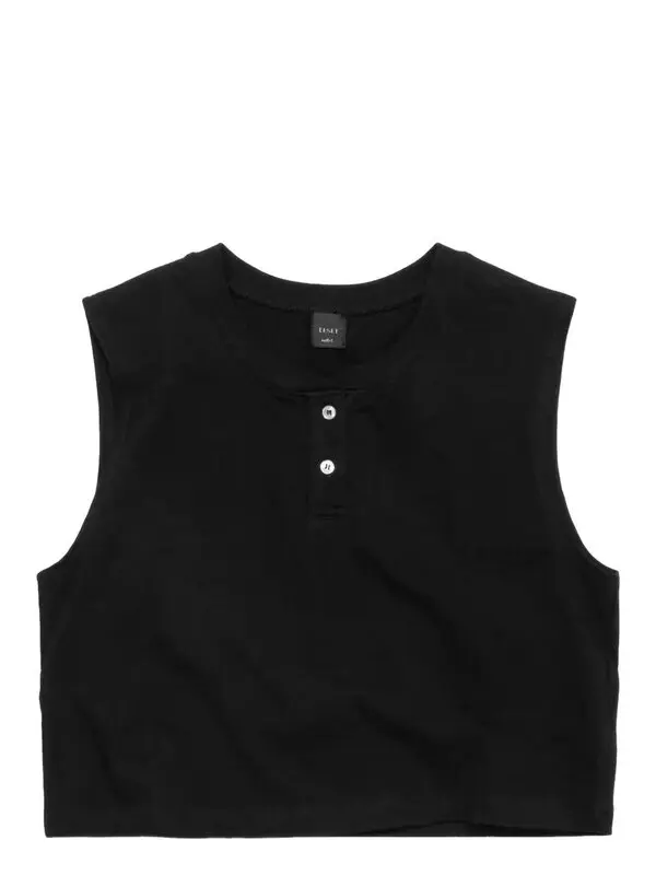 LESET Henley Sleeveless Top - Black