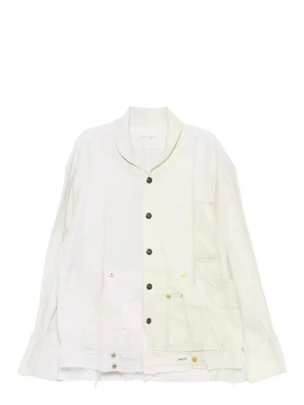 GREG LAUREN Distressed Cotton Shirt Jacket - White