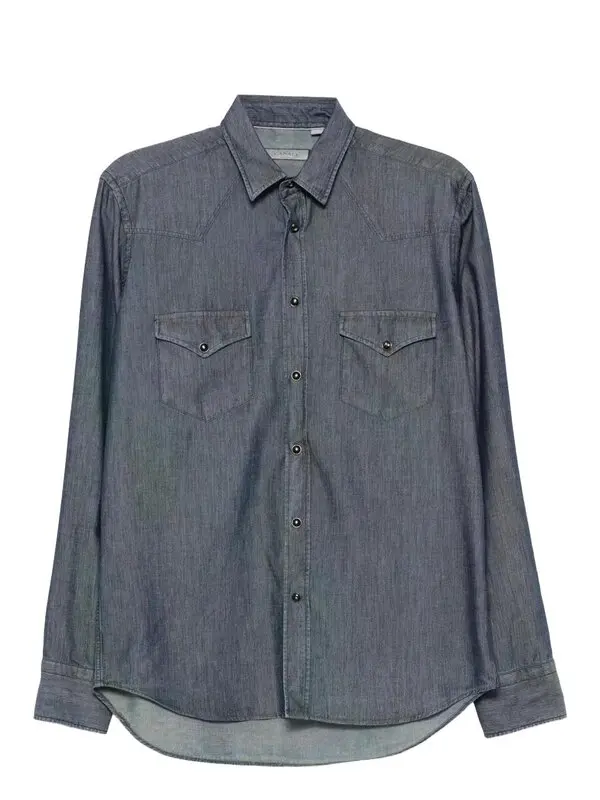 Canali Long-sleeved Denim Shirt - Blue