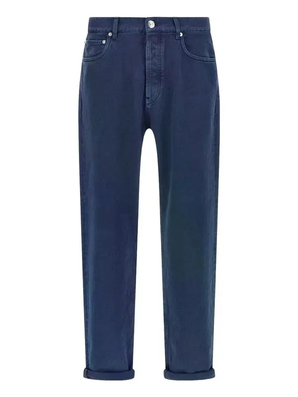 Brunello Cucinelli Garment-dyed Logo-patch Jeans - Blue