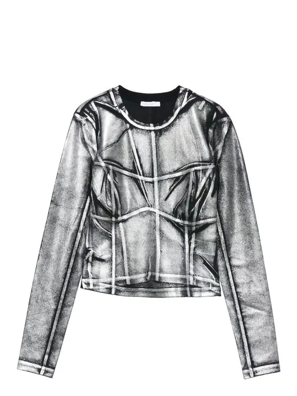 Patrizia Pepe Metallic Panelled Top - Black