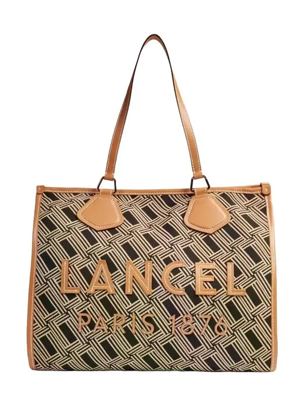 LANCEL Monogrammed Leather-trimmed Tote Bag - Neutrals