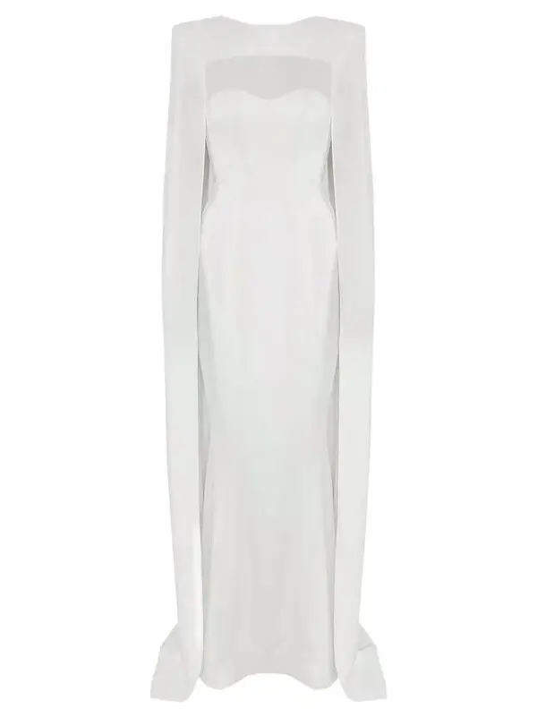 VESTIAIRE D'UN OISEAU LIBRE Cape-embellished Asymmetrical Maxi Dress - White