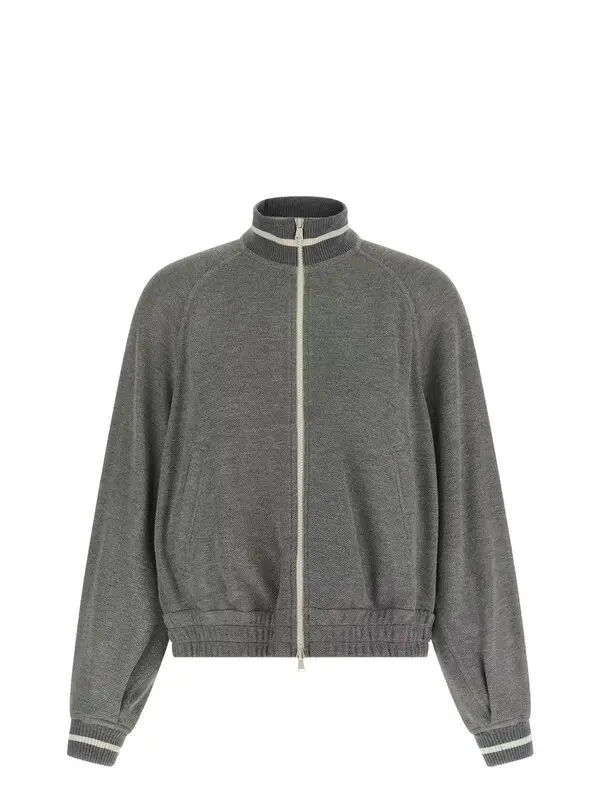 Brunello Cucinelli Ribbed-knit Cropped Bomber Jacket - Grey
