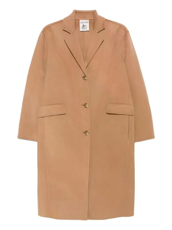 SEMICOUTURE Button-fastening Patch-pocket Wool Coat - Neutrals