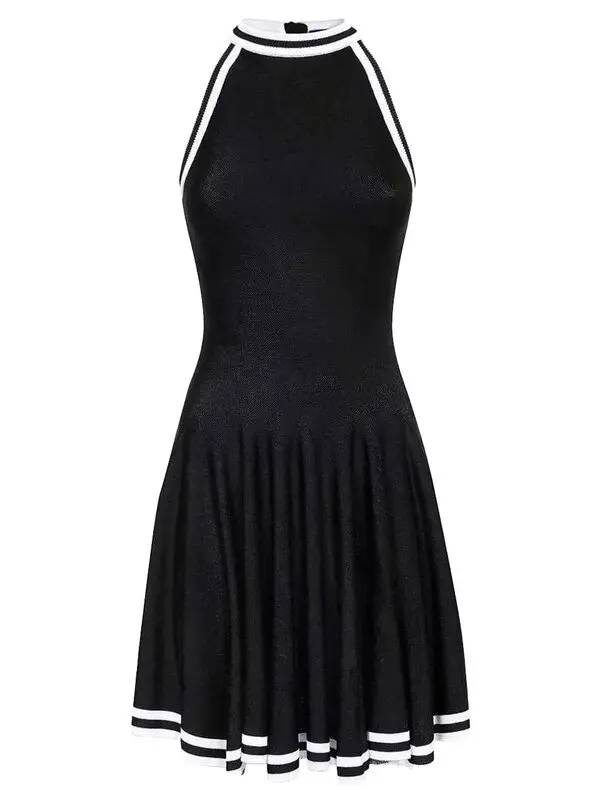 Balmain Halterneck Fluted Dress - Black