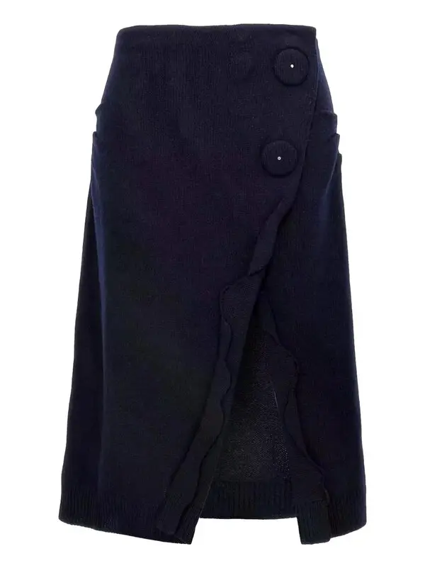 Prada Cashmere Midi Skirt With Button Detail - Blue