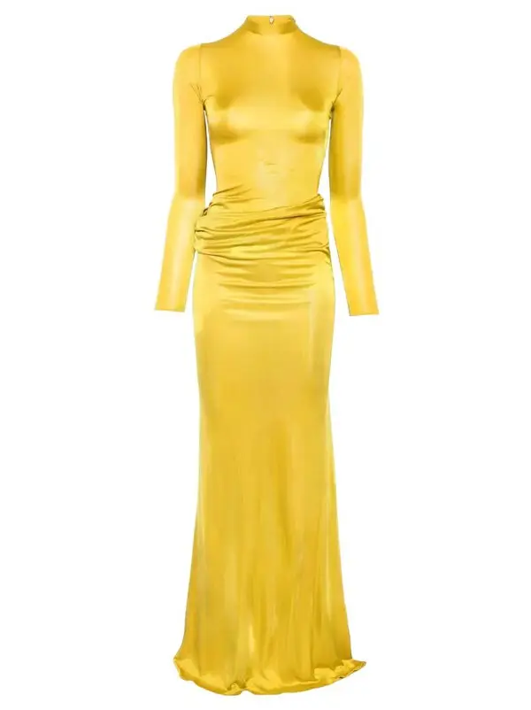 Burc Akyol Caryatide High-neck Draped Maxi Dress - Yellow