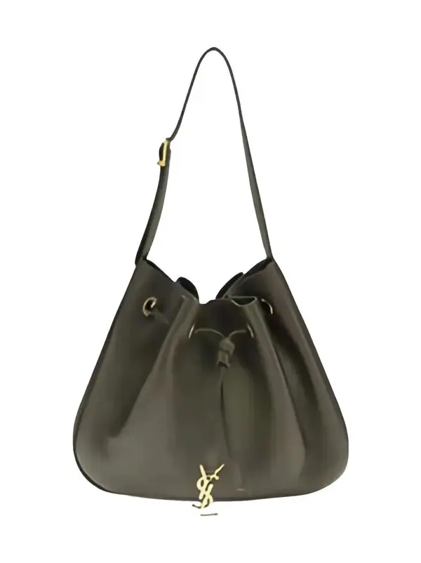 Saint Laurent Drawstring Leather Shoulder Bag - Black