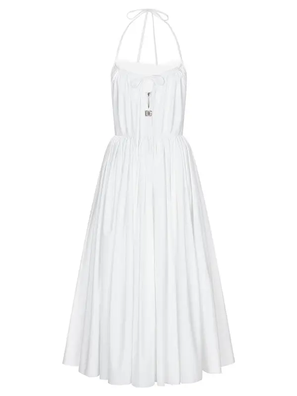 Dolce & Gabbana Midi Cotton Dress With Circle Skirt - White