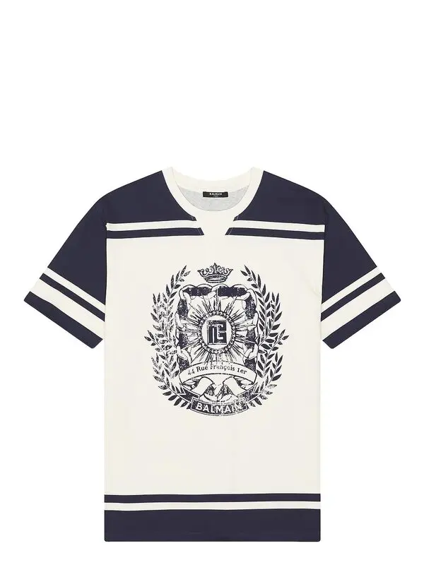 Balmain Varsity T-shirt In Cream - Creme & Marine