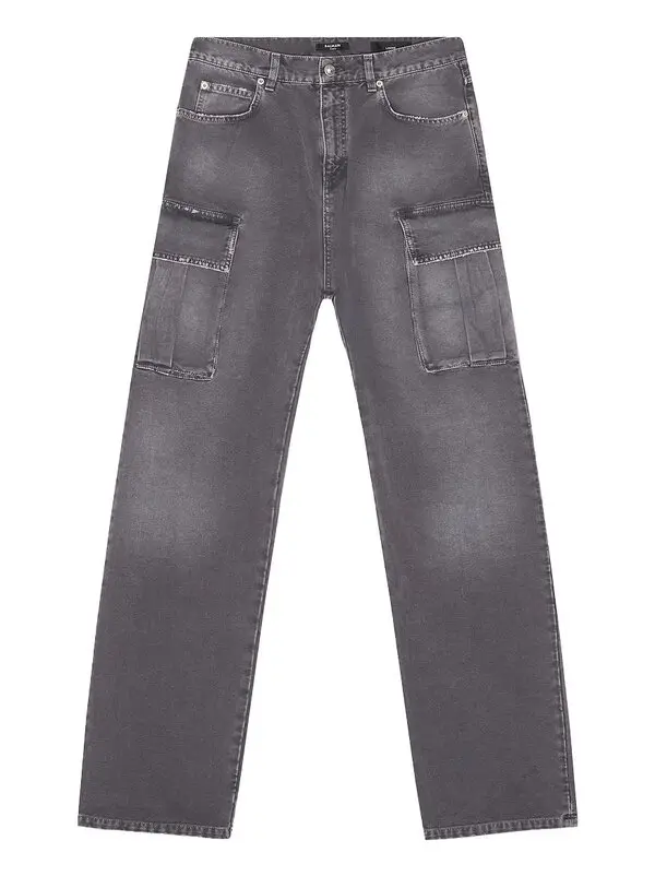 Balmain Loose Fit Cargo Denim Jeans - Gris Denim
