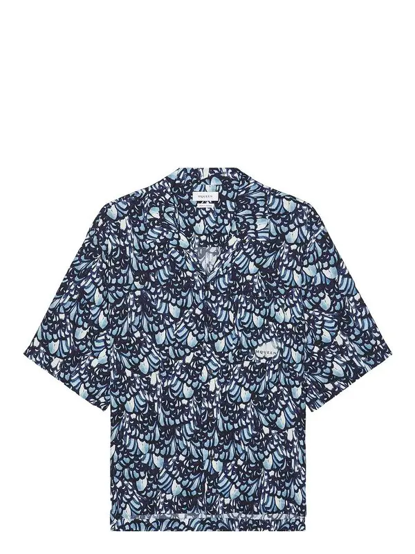 Alexander McQueen Boxy Feather Print Hawaiian Shirt - Blue