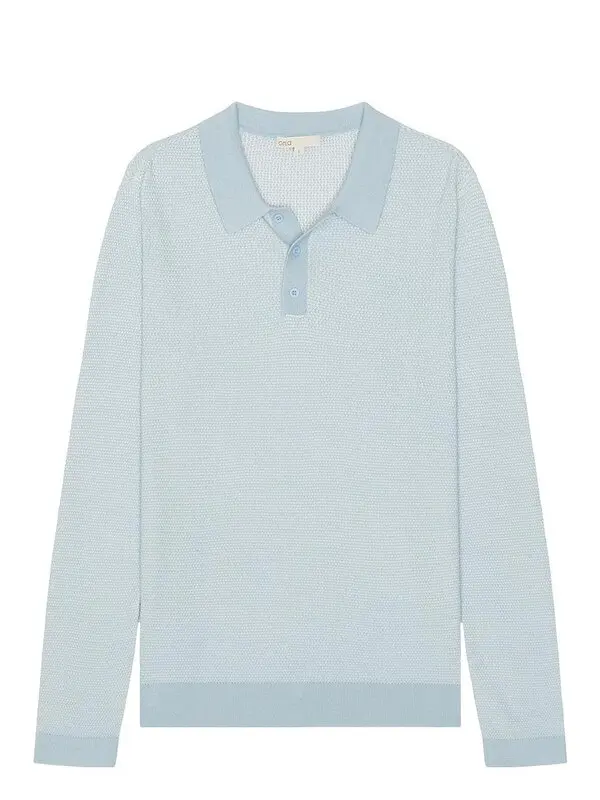 Onia Cotton Textured Knit Long Sleeve Polo In Baby Blue - Pale Blue